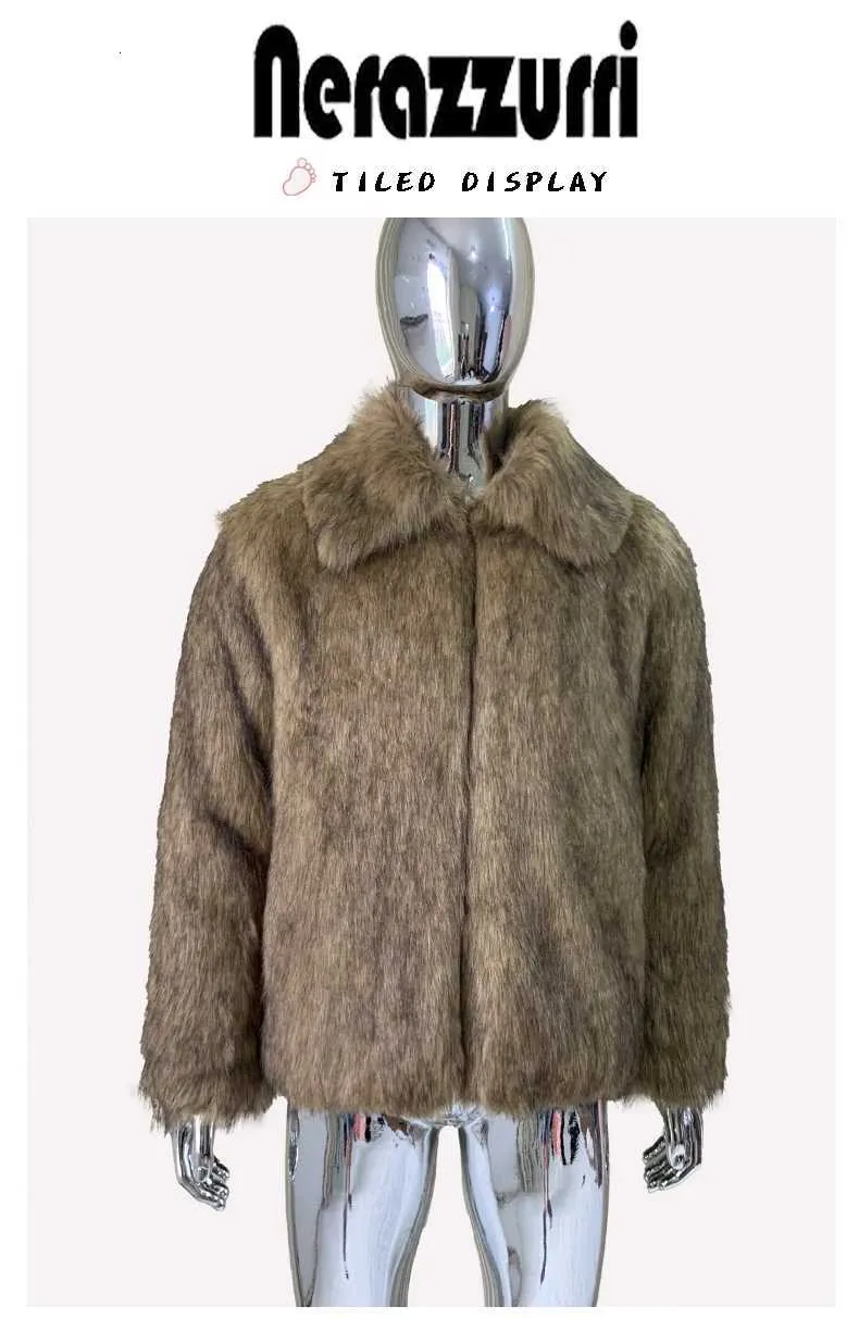 Nerazzurri Men's Faux Fur Coat: Autumn Winter Thickened Warm Soft Hairy ...