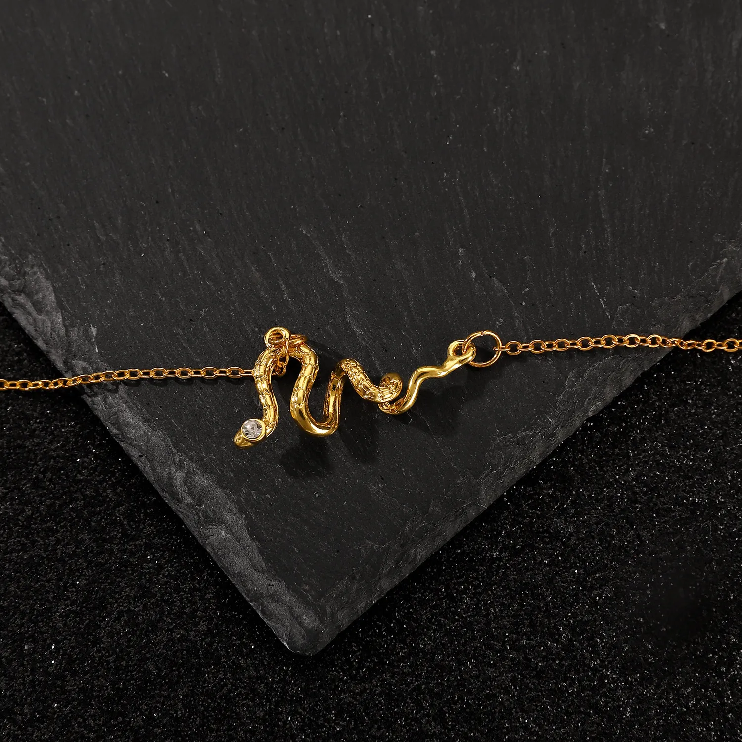 Snake Link Chain Necklace with Circle Pendant and Red Stone, 14K Gold ...