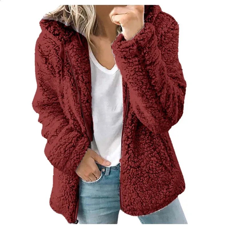 Women's Plush Thickened Warm Hoodie Fashion Solid Color Cardigan Hooded ...