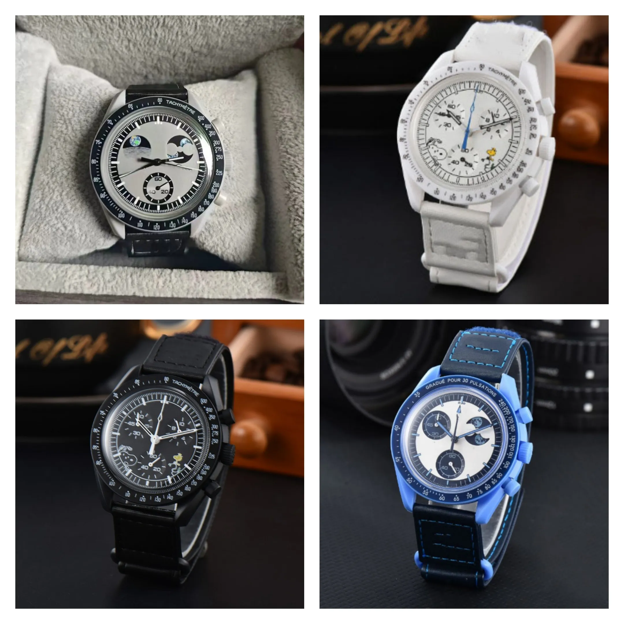 Luxury quartz watch for women with fabric band and plastic round dial ...