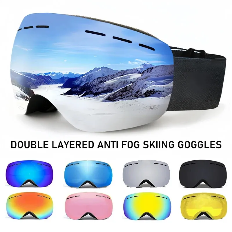 Large Spherical Doublelayer Anti Fog Skiing Goggles Men Black UV400 ...