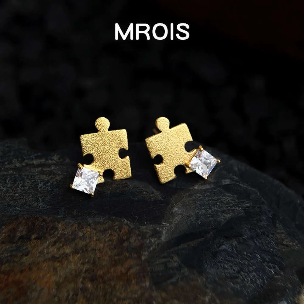 Puzzle Thick Gold Plated Matte Texture S925 Silver Needle Unique Niche ...