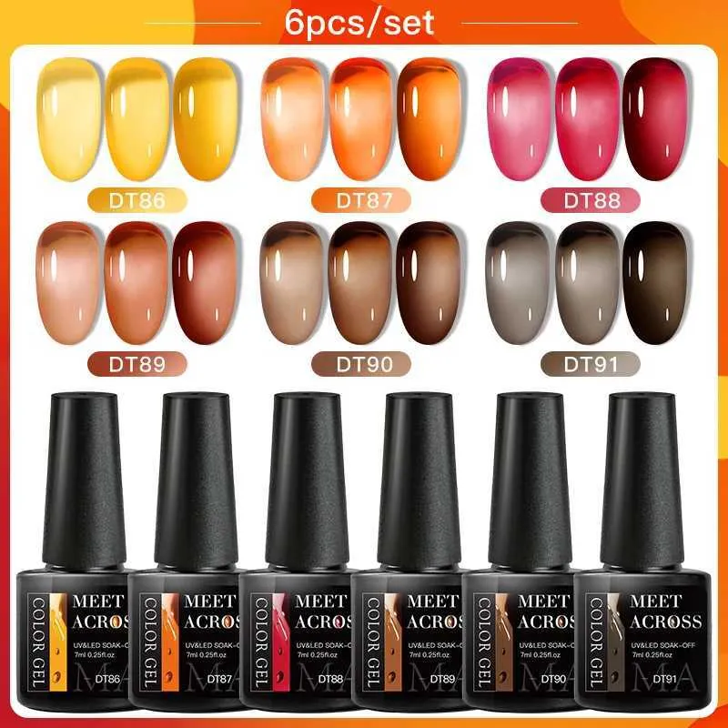 Meet Across 6-Piece Jelly Amber Gel Nail Polish Set, Autumn Brown ...