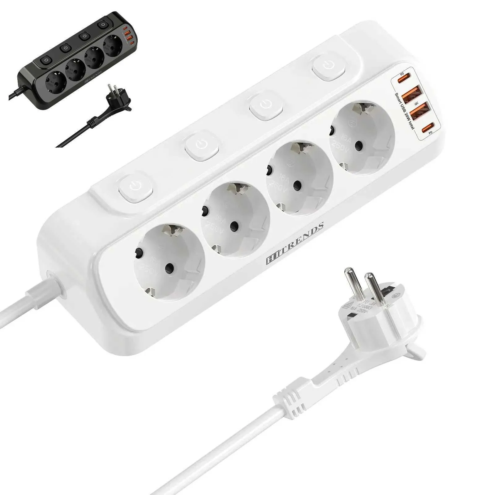 Eu Plug Desktop 3 Outlet Power Board With 4 AC Power Socket, 2 USBA2 ...