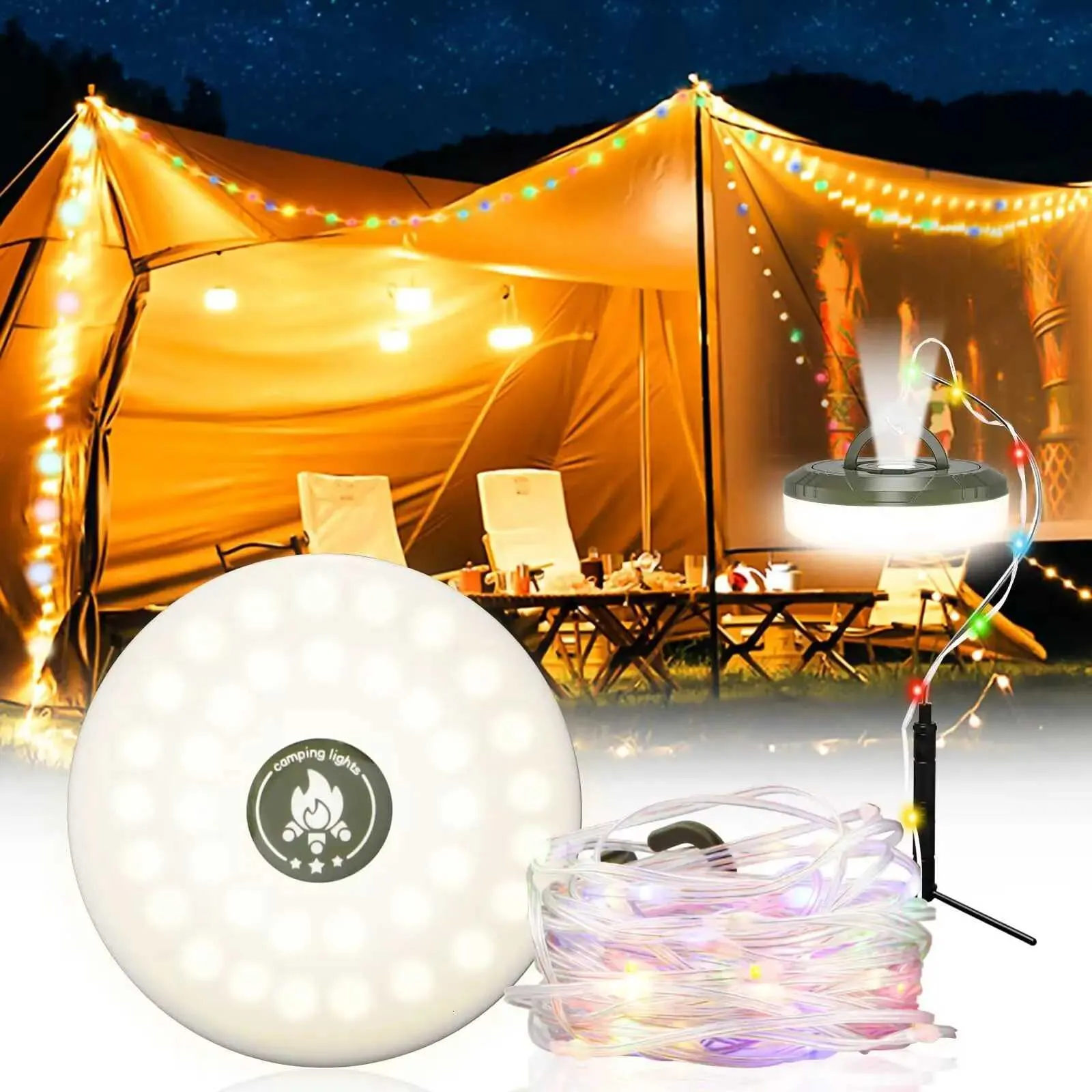 Rechargeable LED 4-in-1 Reel String Light Solar Camping Lamp, 10M ...