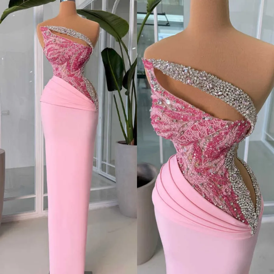 Customized One Shoulder Satin Prom Dresses With Pearls And Crystal ...