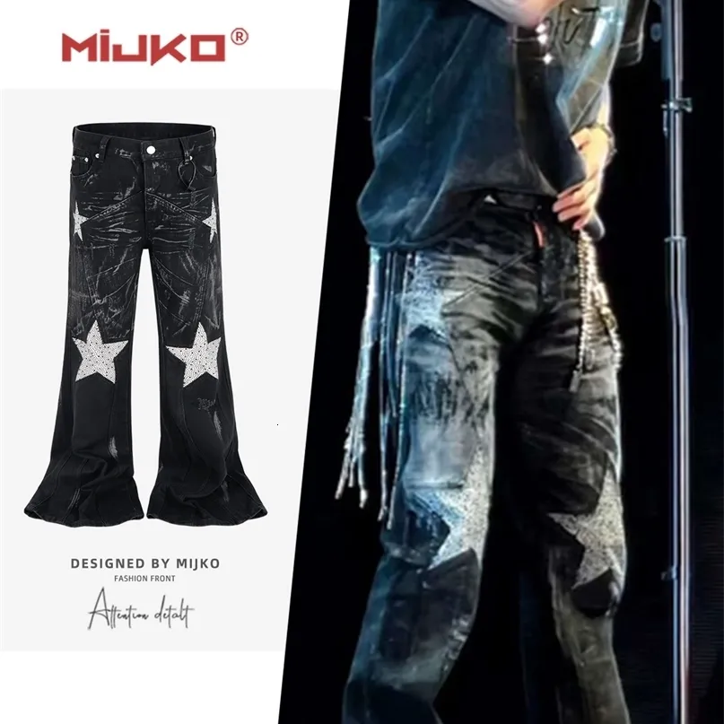 MIJKO Five Pointed Star Micro Flare Jeans – Unisex Wide Legged Black ...