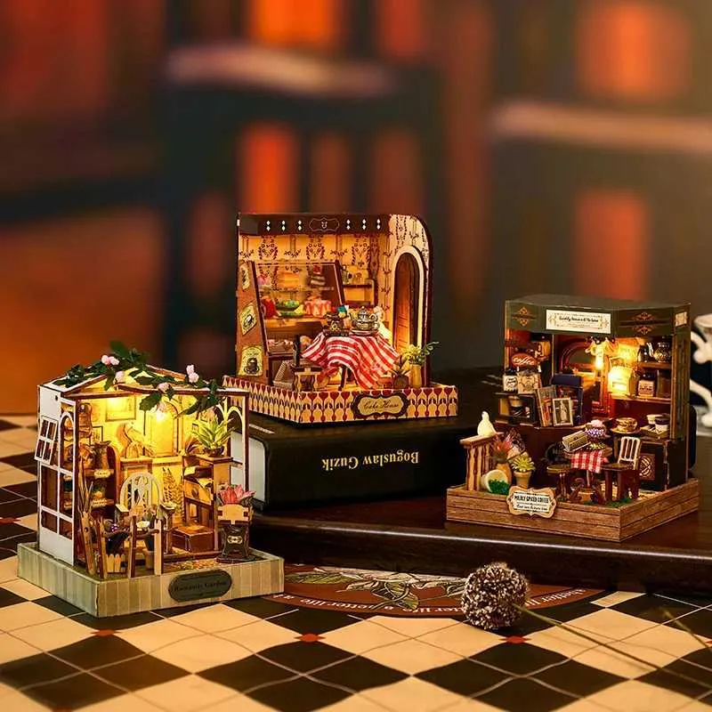 Diy Mini Wooden Dollhouse Kit With Dust Cover Case, Small House ...