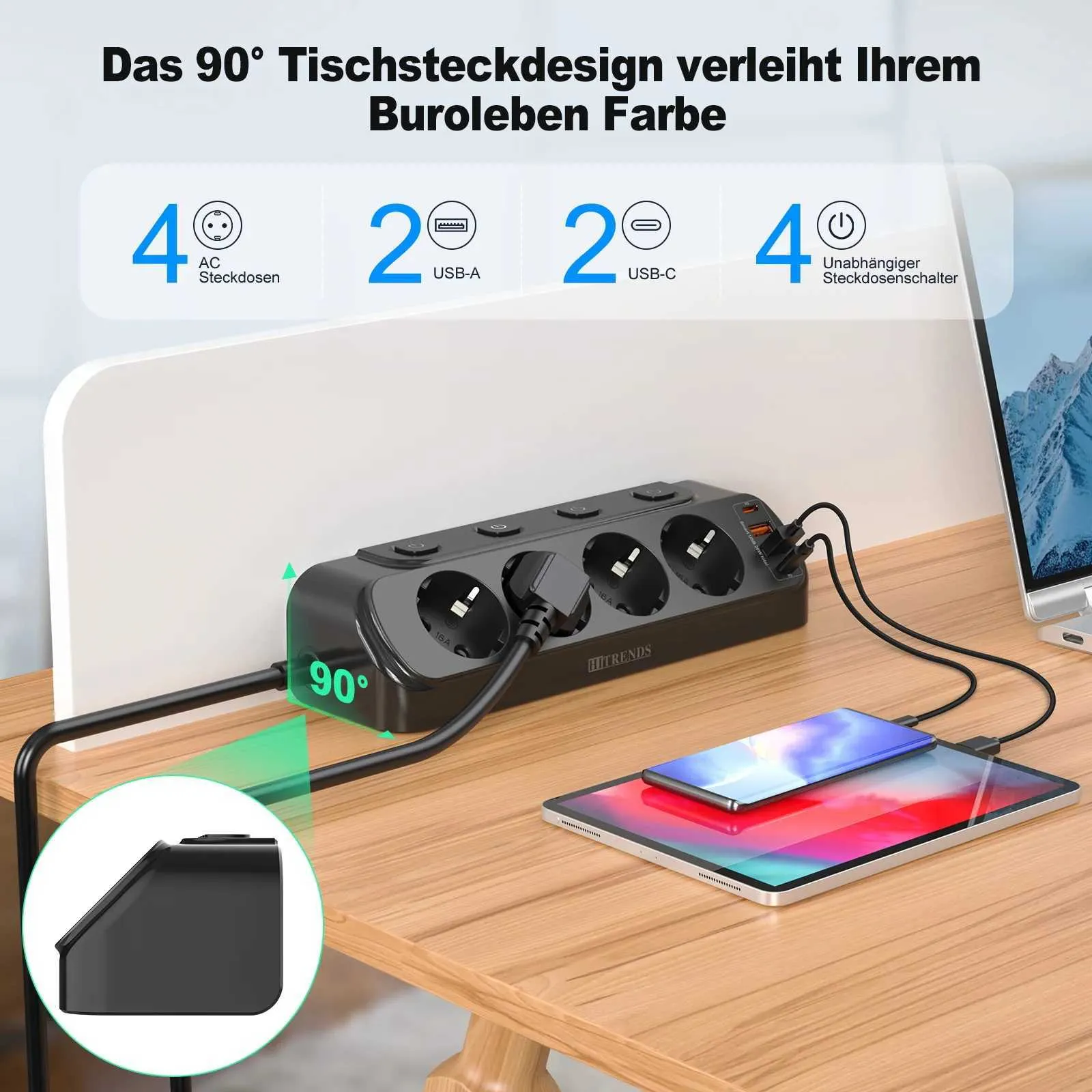 Eu Plug Multifunction Power Board with 2 USBA and 2 USBC Fast Charging ...