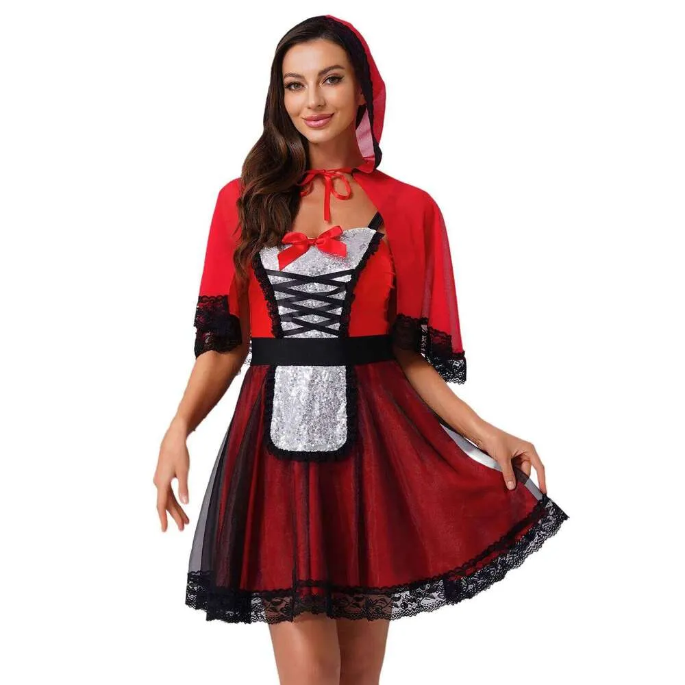 Red Sequin Red Sling Dress With Hood, Cape, And Bow For Bloody Bride ...