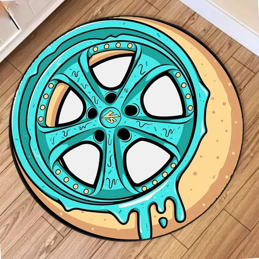 Strawberry Vanilla Donut Rug Cartoon Round Carpet for Living Room Kids ...