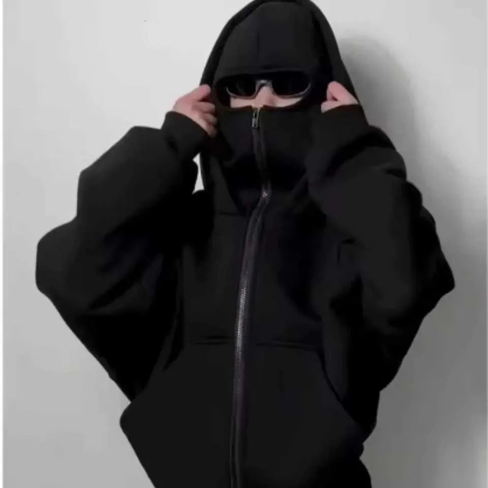 2025 Gothic Balaclava Knit Top Black Y2K Harajuku Winter Unisex Double ...