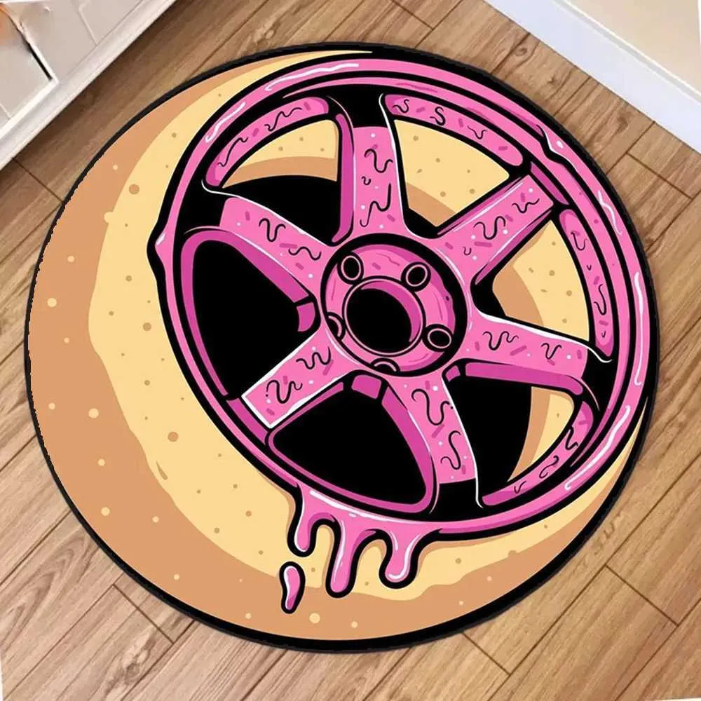 Strawberry Vanilla Donut Rug Cartoon Round Carpet for Living Room Kids ...