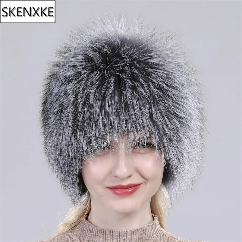 Russia Winter Real Fur Hat Outdoor Warm Knitted Women's Real Fox Fur ...