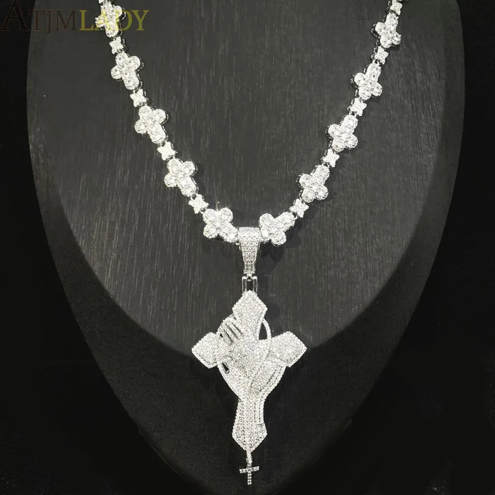 Iced Out Cross Pendant Necklace for Women and Men, Star Link Chain ...