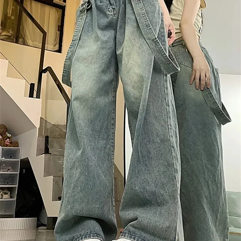 Women's High Street Gothic Jeans, High Waist Blue Retro Hip Hop Denim ...