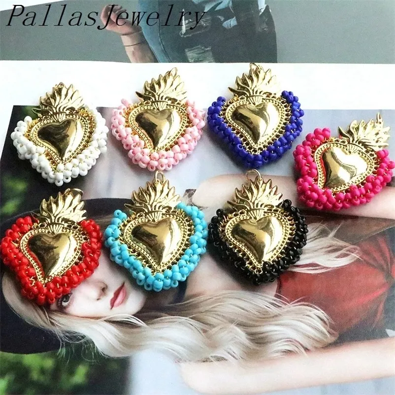 10 Bohemian Heart-Shaped Pendants with Gold-Plated Enamel, Handcrafted ...