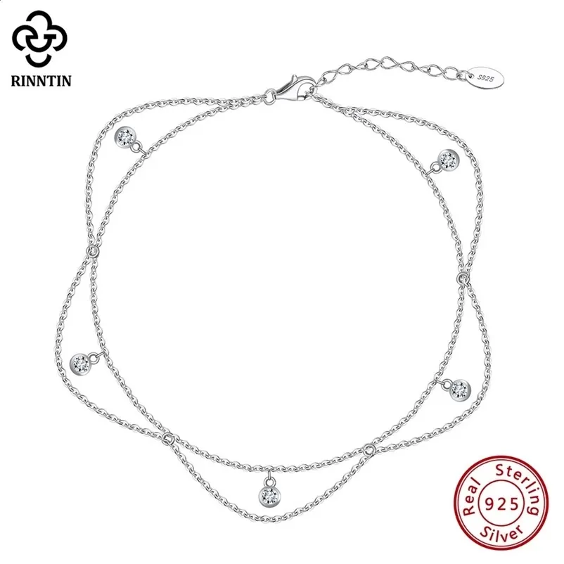 Rinntin 925 Sterling Silver Dangle CZ Anklet for Women with Red Stone, Rhodium Plated, 2.29 g ...