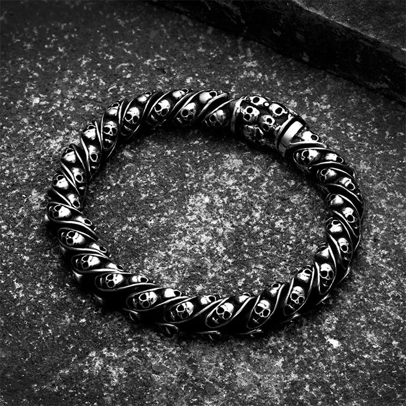 Pop Trend Punk Men's Skull Bracelet Steel Skull Chain Women's Gothic ...