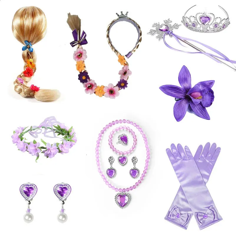 Rapunzel Princess Dress Up Set Gloves, Wand, Crown, Necklace, Wig, And ...