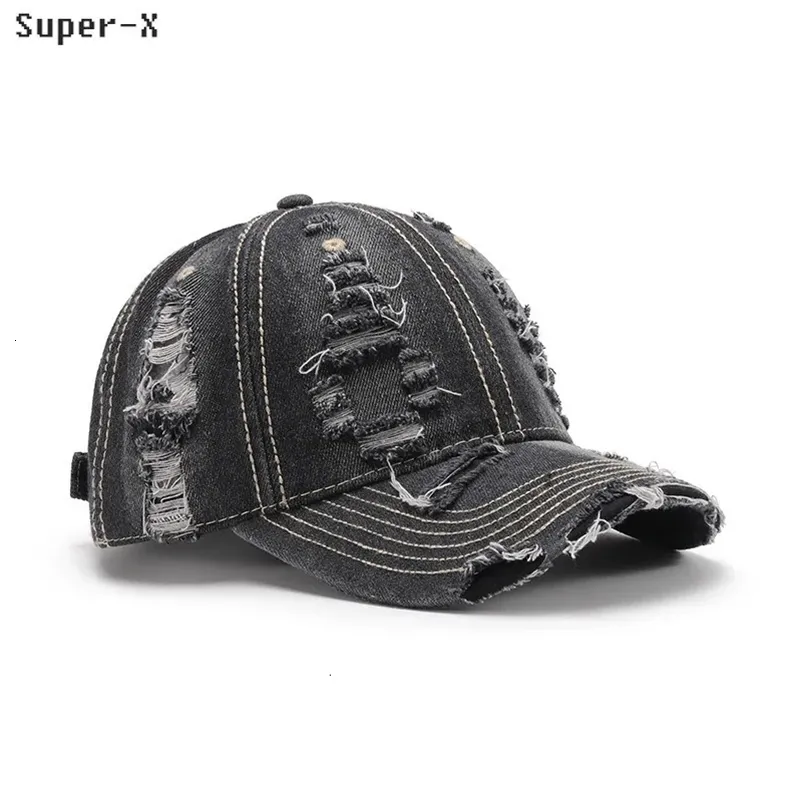 Denim Baseball Cap for Men, Faded Ripped Distressed Y2K Trucker Style ...