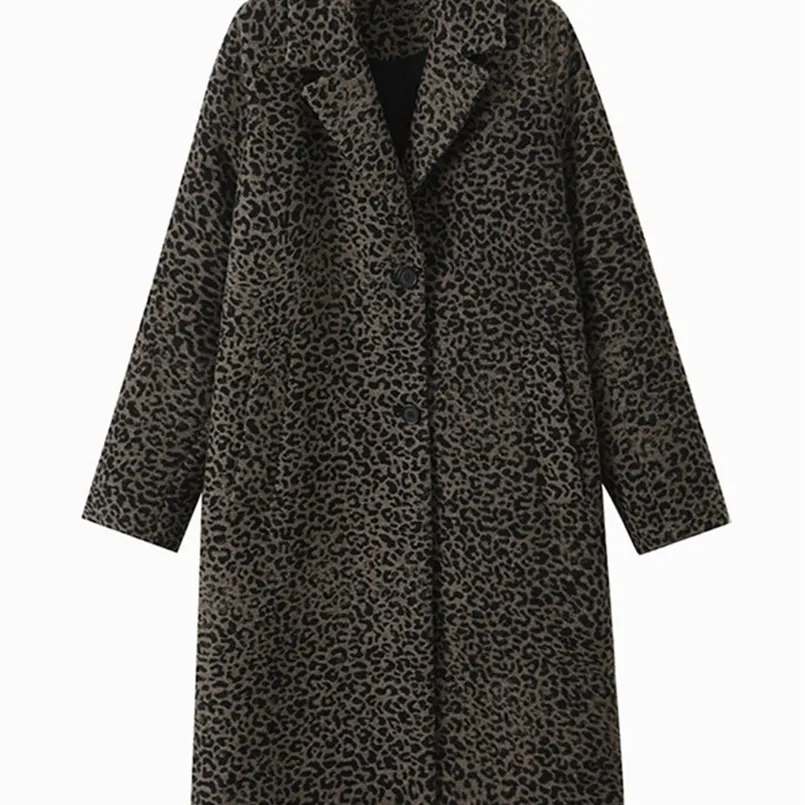 Long Leopard Print Plush Coat, Wool Blend Suit Jacket, Loose Fit ...