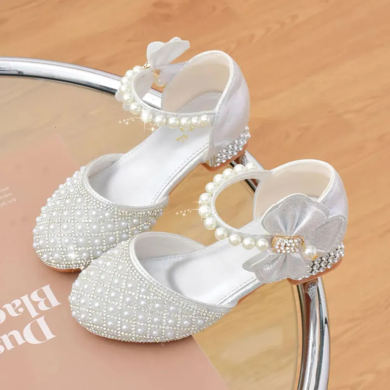 Shimmering Crystal Bow High Heel Pearl Sandals For Girls Rheinstone ...