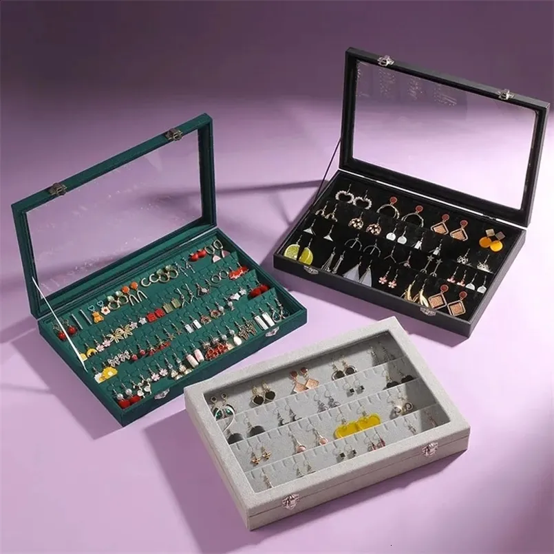 Velvet Earring Organizer Box Clear Lid Stud Tray Jewelry Storage ...
