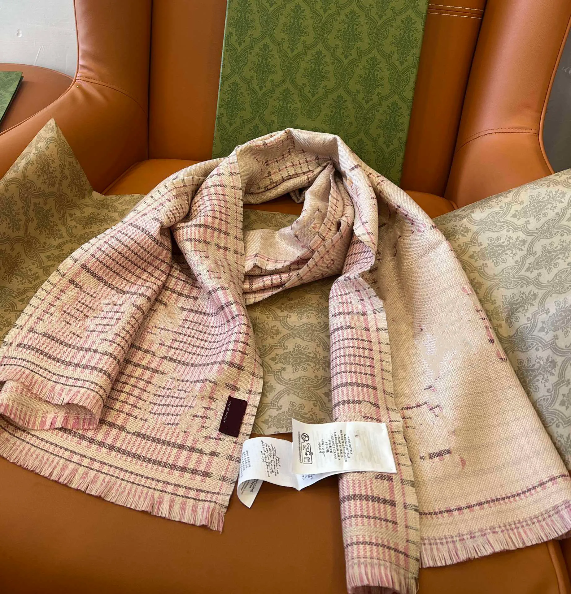 25ss Designer Cashmere Scarves Warm Double G Checkered Rose Pink Soft ...