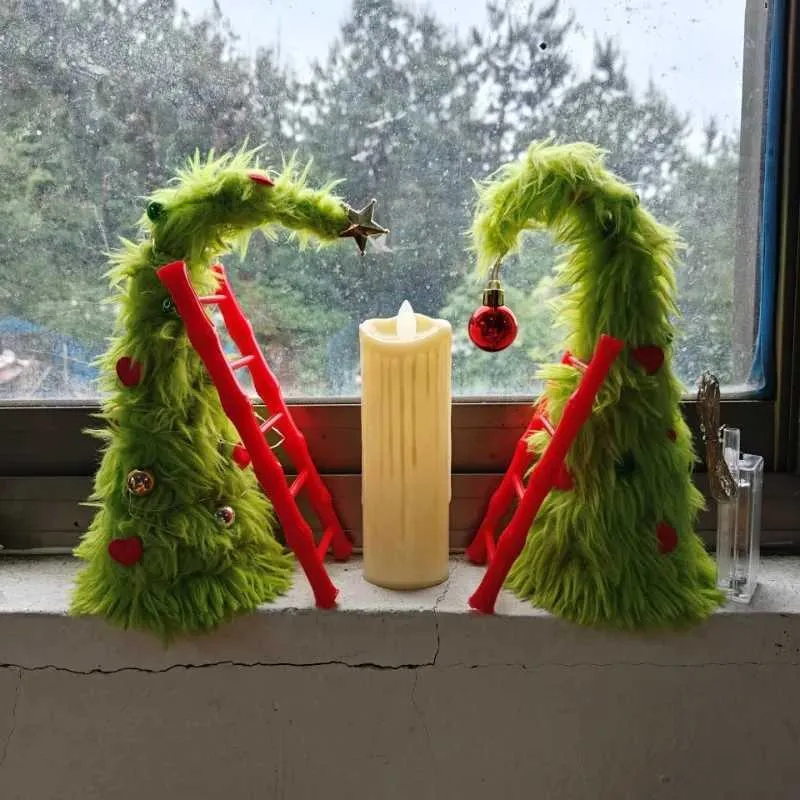 Fluffy Green Bendable Christmas Tree Hugger With Ladder Grinch Themed ...