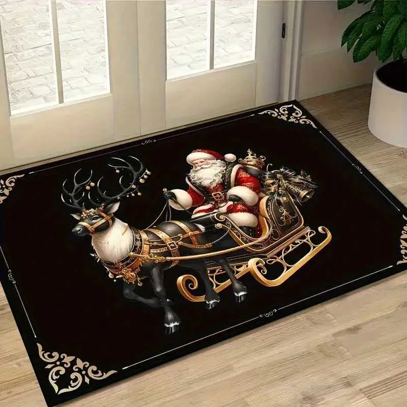 Non Slip Christmas Santa Claus Wine Door Mat Washable Polyester Doormat ...