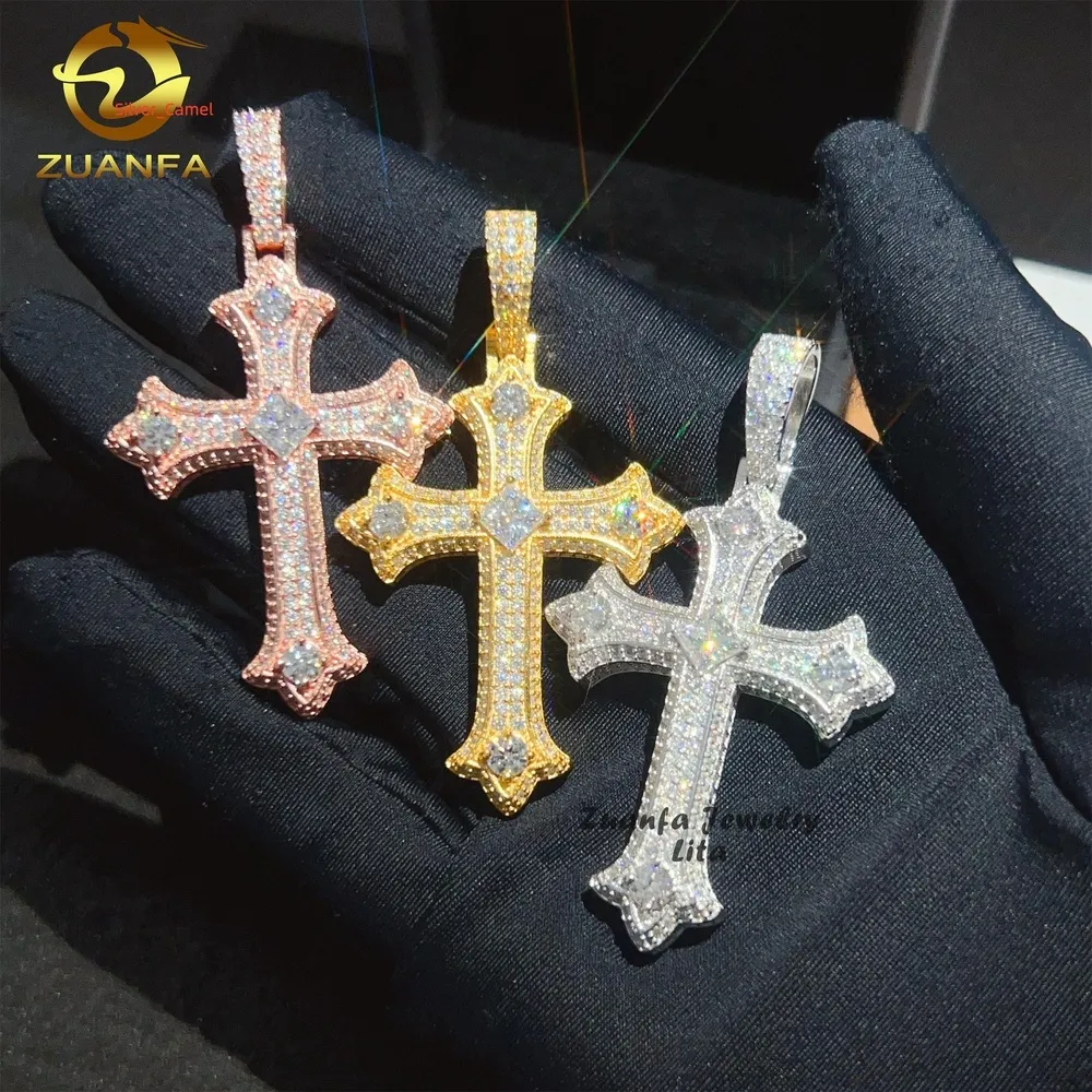 Iced Out Hip Hop Jewelry 925 Sterling Silver Gold Plated Cross Pendant ...