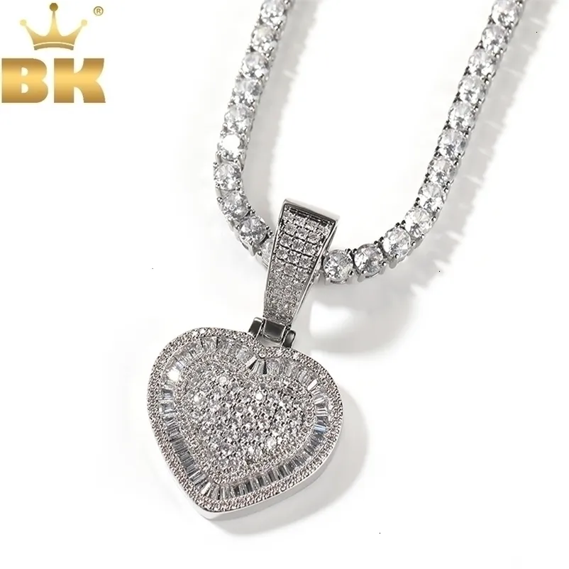 Pendant Necklaces The Bling King Baguette Cz Heart Pendant Necklace ...