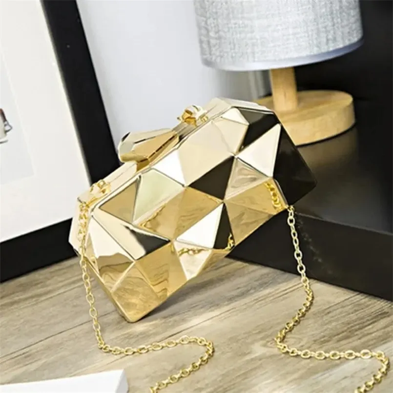 Women's Geometric Evening Bag Gold Acrylic Box Clutch Elegant Chain ...
