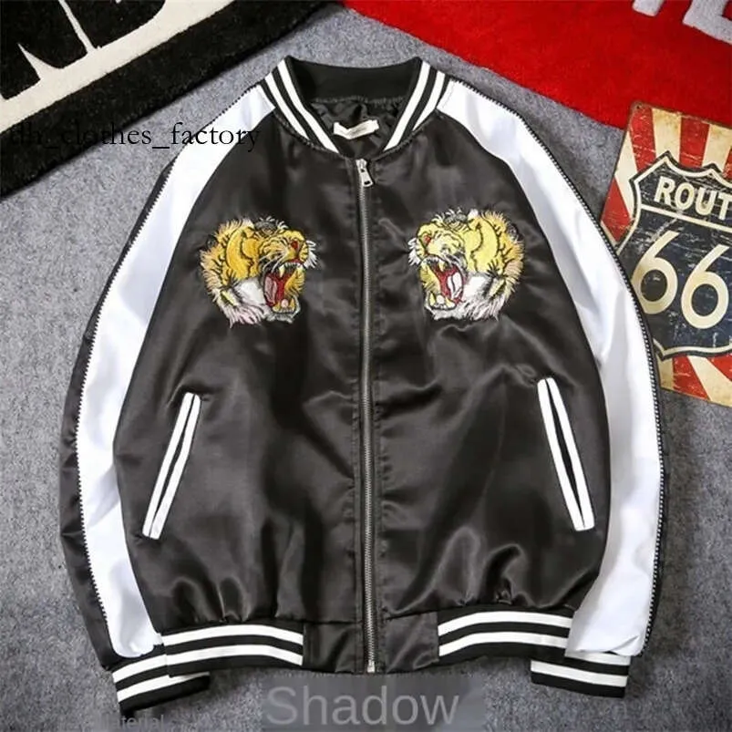 Men's Embroidered Tiger Head Hooded Denim Baseball Jacket Men Slim ...