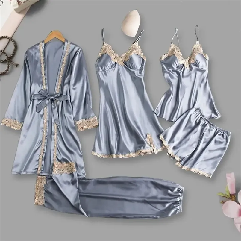 Silk Satin Lace Decal Women's Satin Sleepwear Set With Loose Top And ...