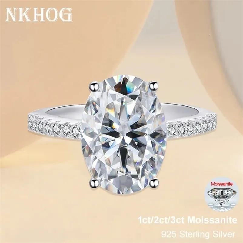 NKHOG 925 Sterling Silver Elliptical Silica Diamond Rings For Women D ...