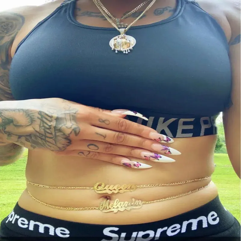 Personalized 3D Belly Chain With Custom Nameplate Stainless Steel Body ...
