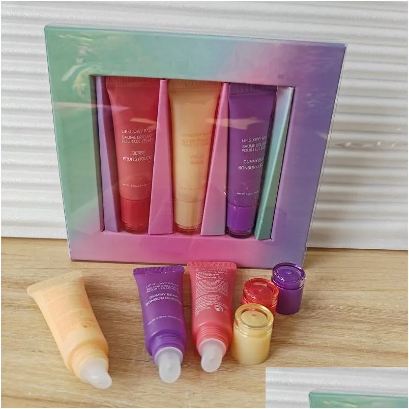 Lip Balm Set: Glowy Lips 10g x 3 in Berry Fruits, Rouges, Vanilla Gummy ...
