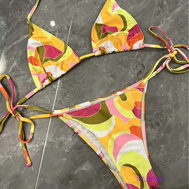 Color Blocked Designer Strawberry Bikini For Women Halter Split ...