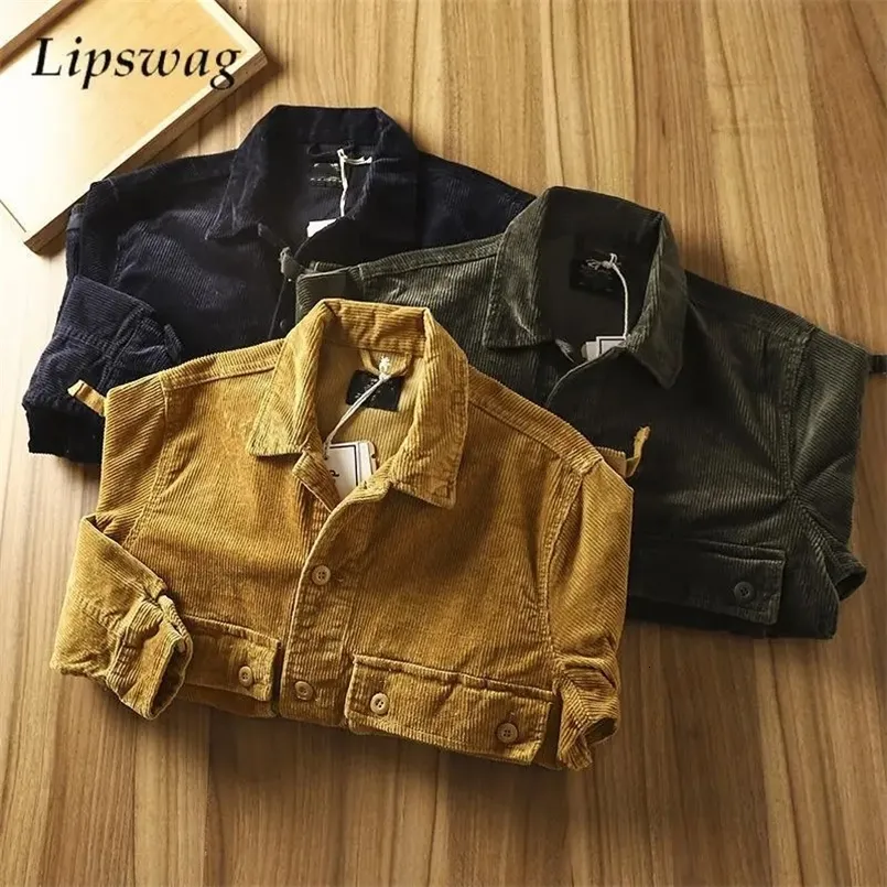 Men's Vintage Corduroy Cargo Suede Trucker Jacket With Lapel And ...