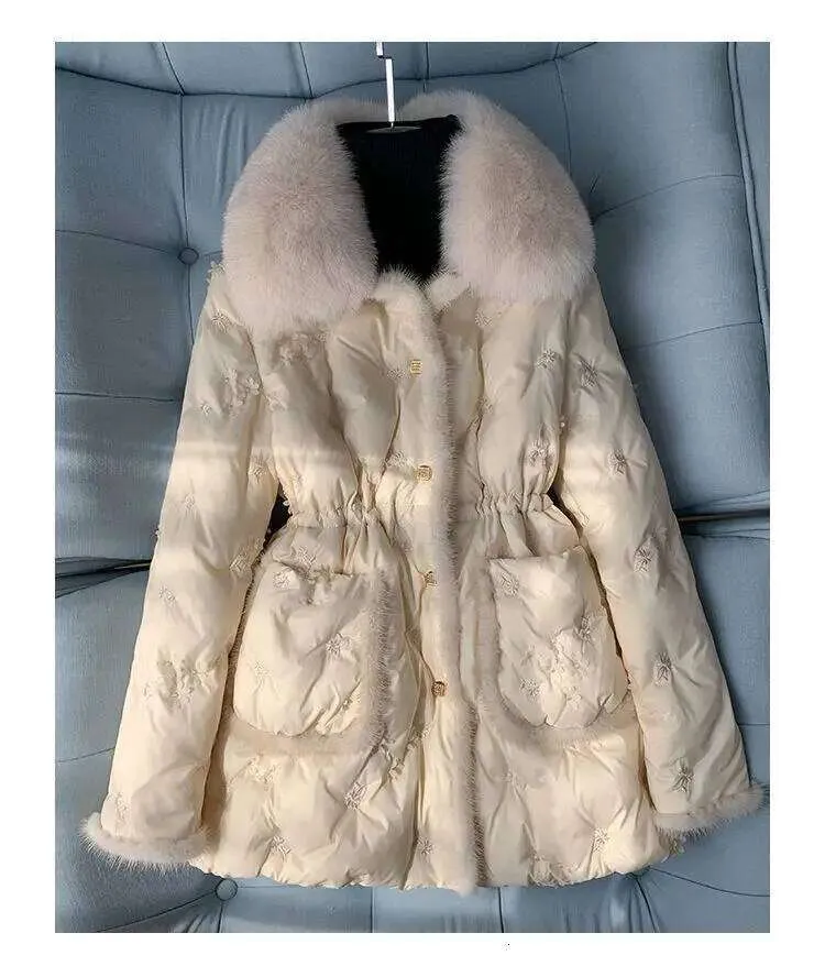 New Chinese-Style Mid-Length Duck Down Winter Coat with Fox-Like Fur ...