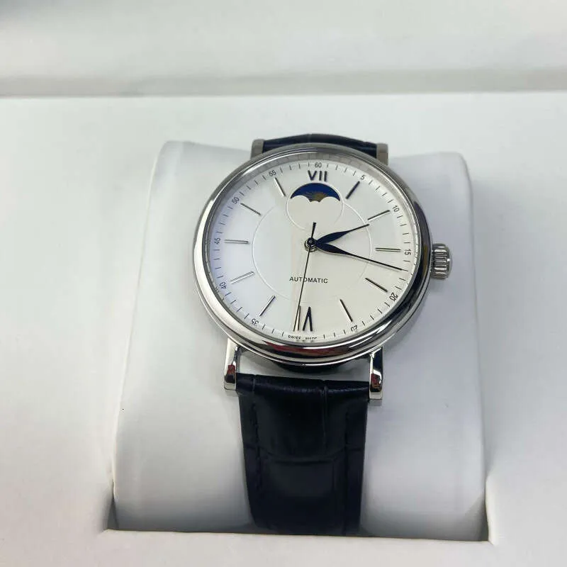 IWC Automatic Watch IW C Italian Leather Strap, Stainless Steel Blue ...