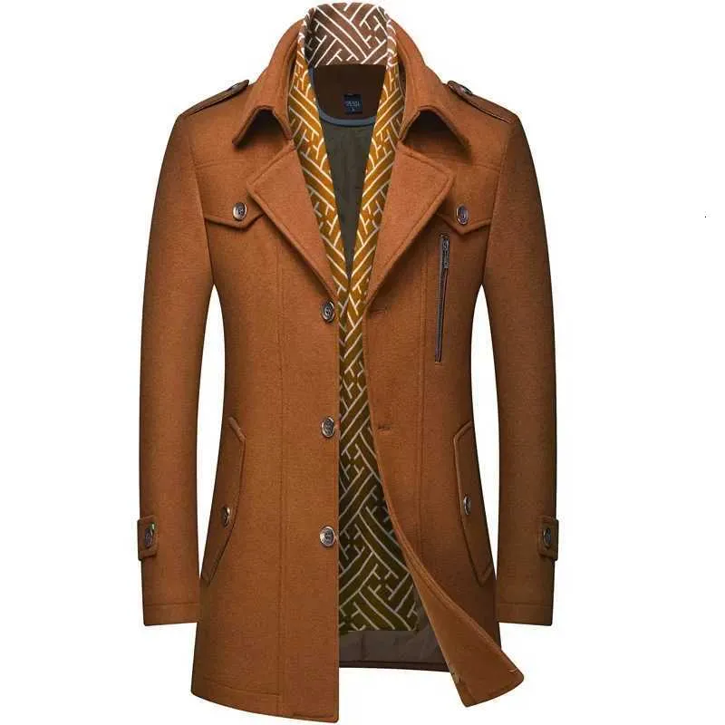 W250924 Mens Wool Tweed Trench Coat Thickened Medium Length Coat With ...