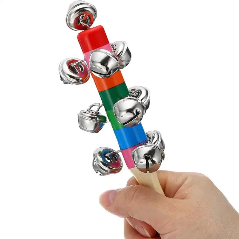 Wooden Jingle Hand Bells Rainbow Stick Shaker Rattle Musical Toys For ...