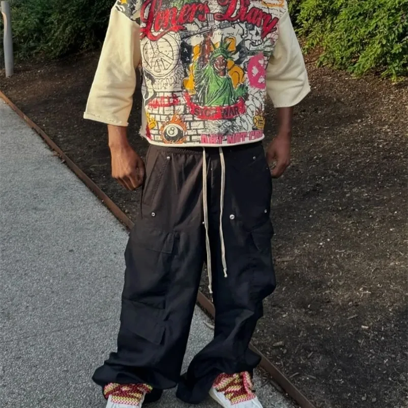 Y2k T-Shirt Mens Harajuku Hip Hop Graffiti Print Mid Sleeve Retro Round ...