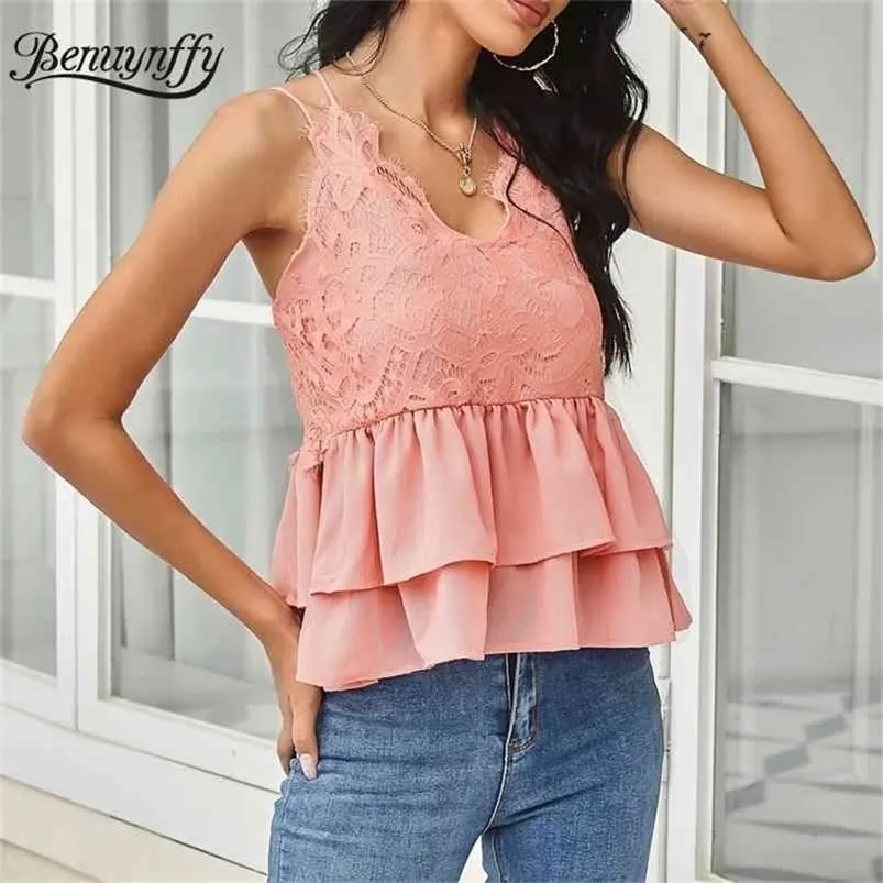 V-neck Backless Lace Cami Top Women Elegant Sexy Solid Female Tanks ...