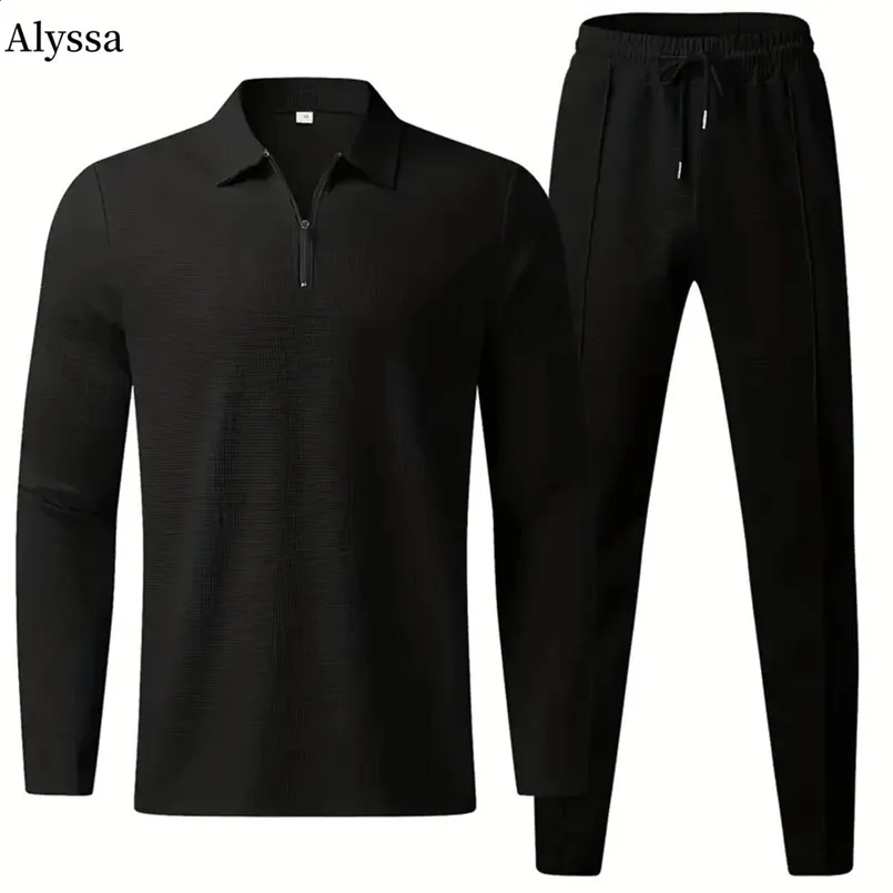 Summer Fashion Men's Casual Two-Piece Set: Solid Color Long Sleeve T-Shirt Suit, Loose ...