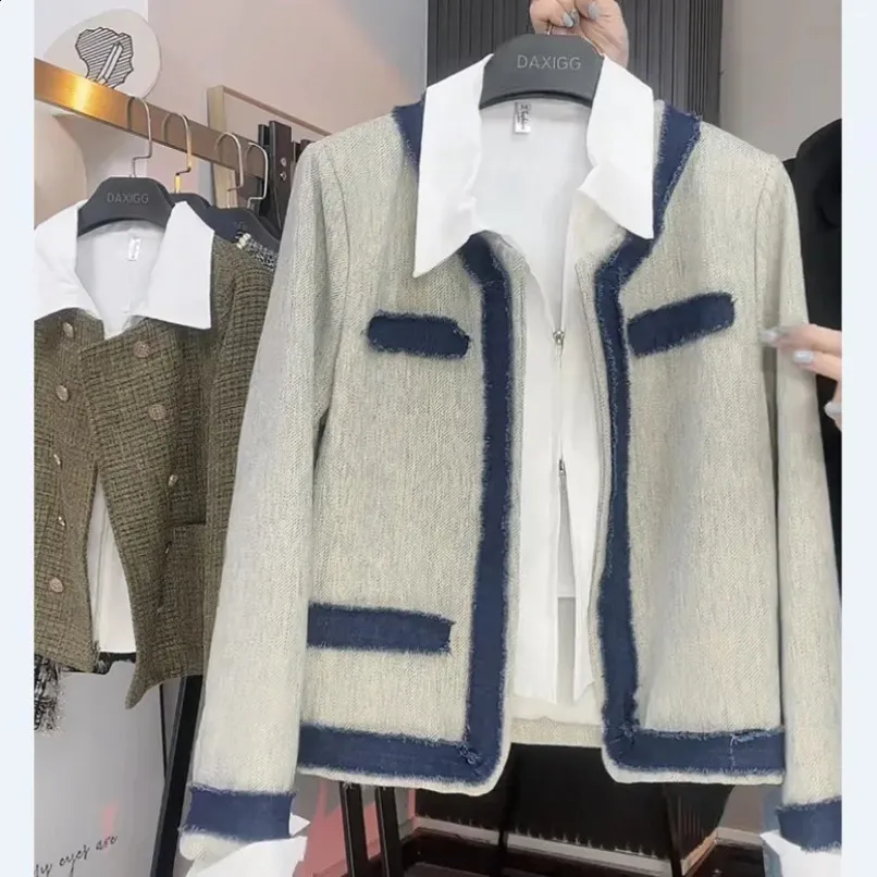 French Style Coarse Tweed Denim Woolrich Jacket For Women Elegant And ...