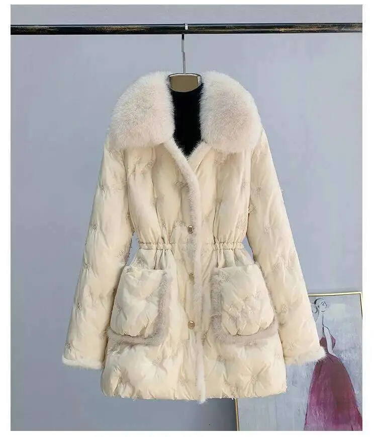New Chinese-Style Mid-Length Duck Down Winter Coat with Fox-Like Fur ...